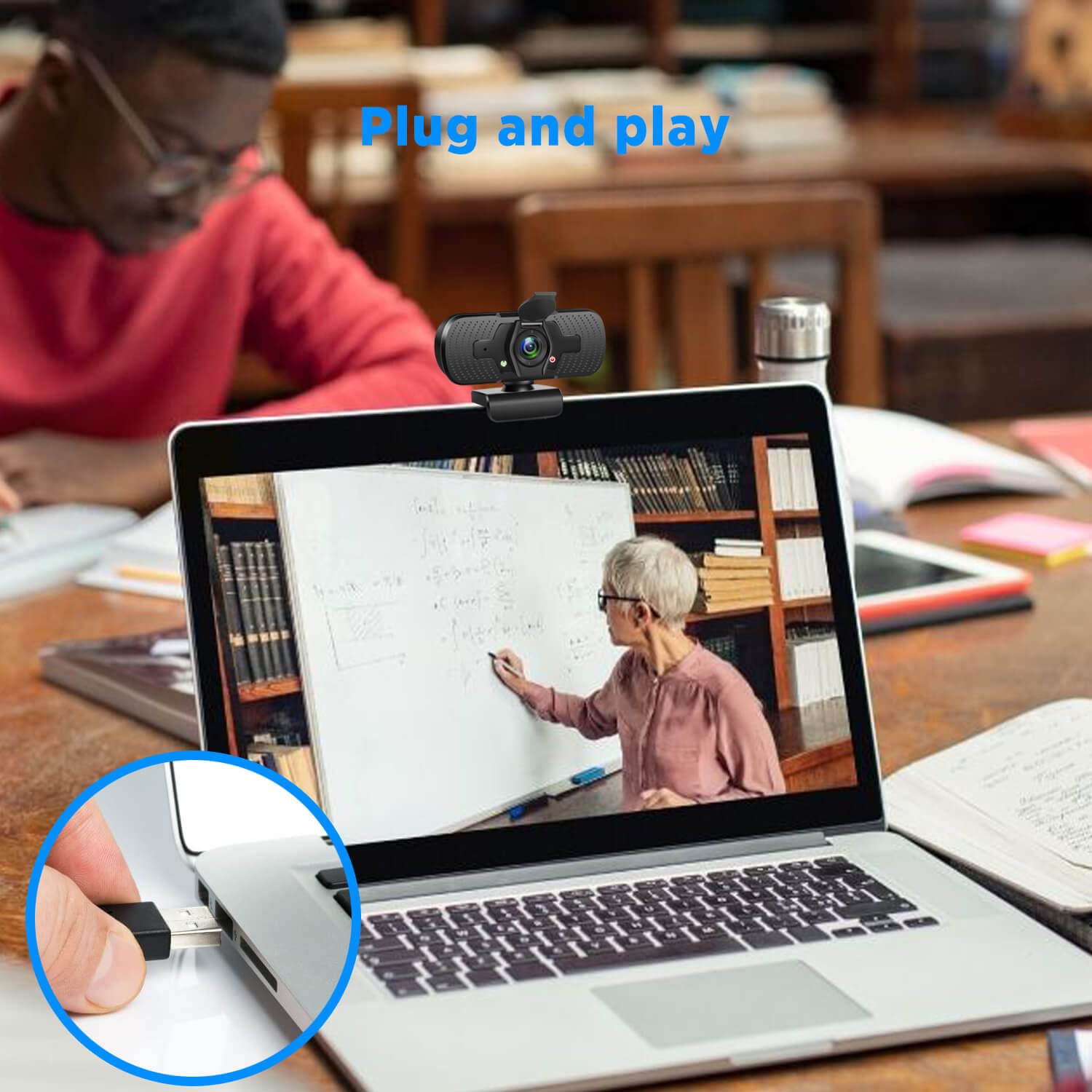 Maylibet USB C Webcam with Microphone/Privacy Cover/Cable Holder, 1080P Wide Angle Streaming HD Web Camera for Computer Desktop Laptop MacBook Pro PC Monitor