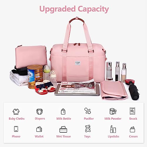 GITIBAB Large Diaper Bag Tote with Changing Pad and Cosmetic Bag,Mommy Bag for Hospital and Travel, Pink
