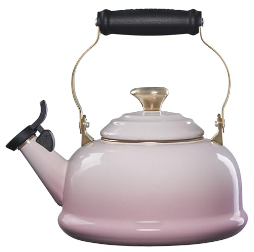 Le Creuset Enamel On Steel Whistling Tea Kettle w/Figural Heart Knob, Shell Pink