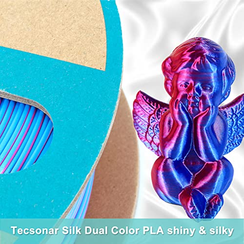 TECSONAR Silk Dual Color PLA Filament Coextrusion Filament Multicolor 3D Printer Filament 1kg Dichromatic Filament 1.75mm (± 0.03 mm) Compatible w/Most of 3D Printer, Silk Blue Rose Red