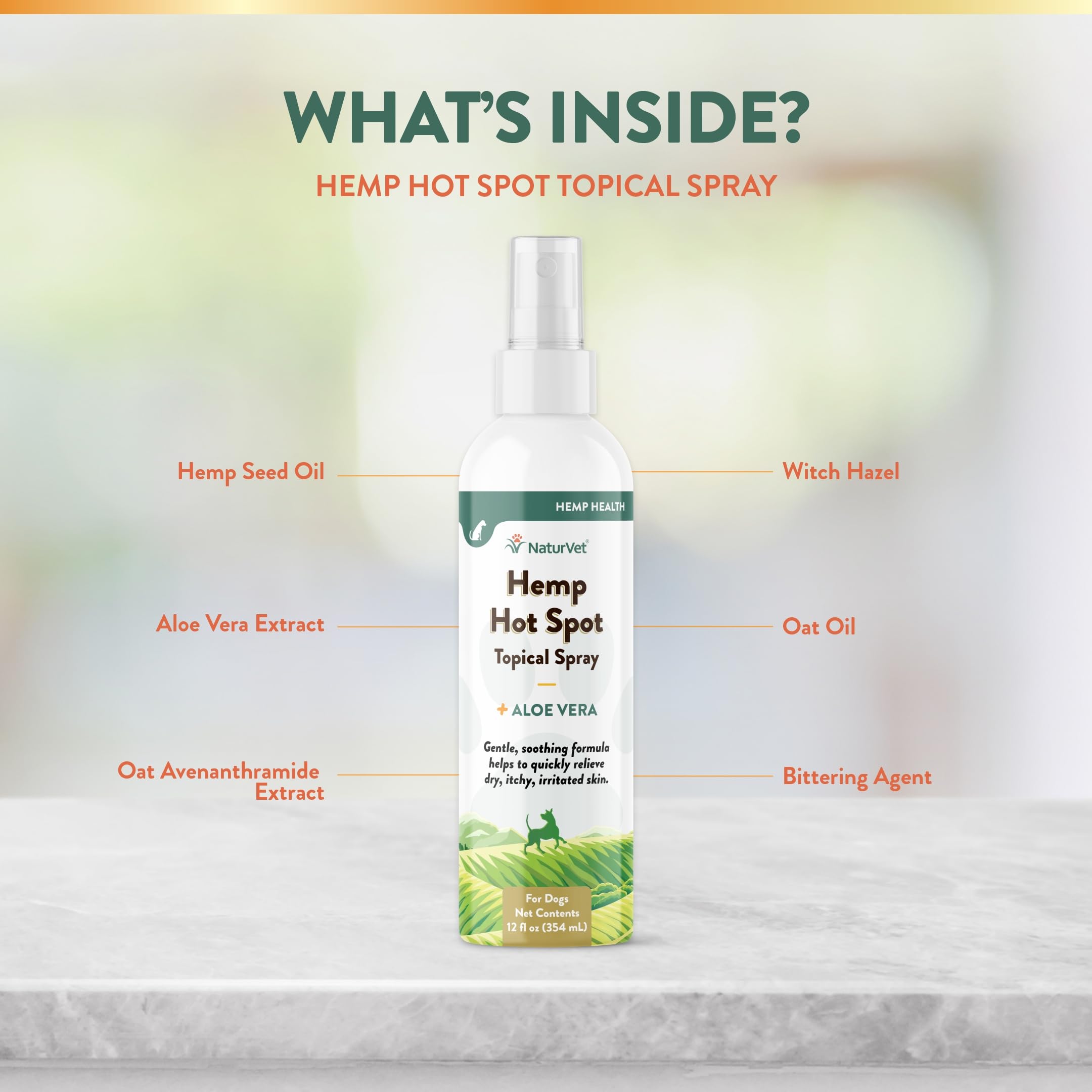NaturVet Hemp Hot Spot Spray with Aloe Vera for Dogs, 12 oz Liquid, Made in The USA