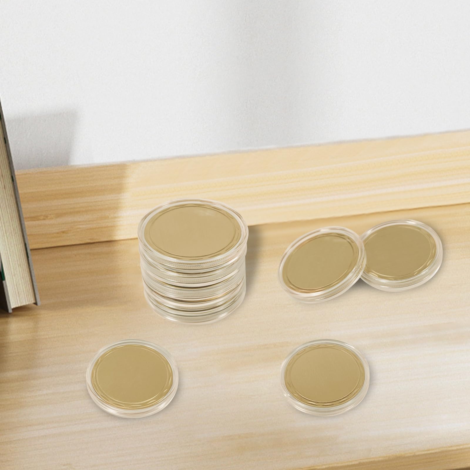 Laozai 10 Pieces Laser Engraving Blanks Brass Coin Blanks Metal Engraving Blank Coins 40 mm with Acrylic Protection Box for DIY Commemorative Collection