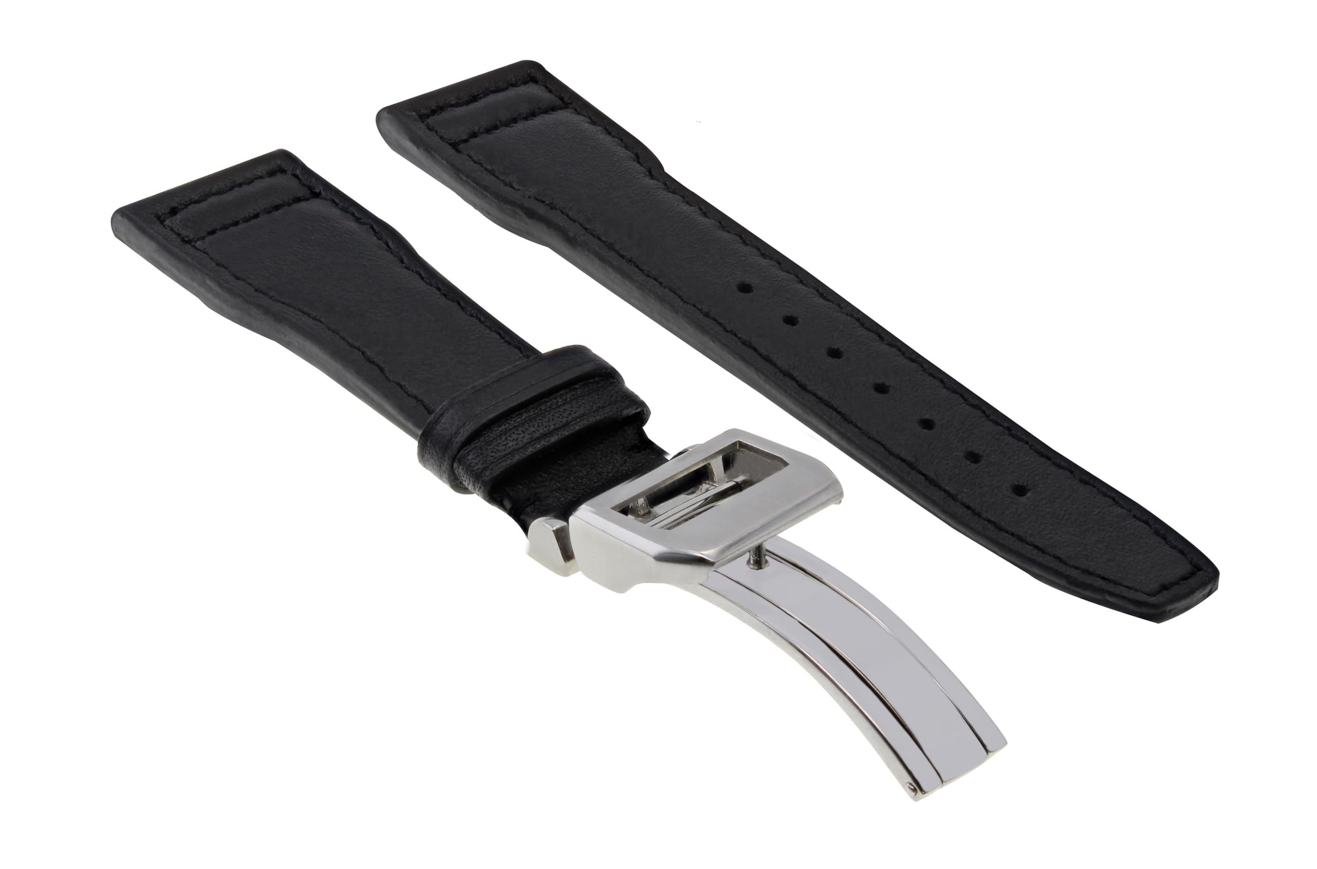 Ewatchparts 23MM LEATHER WATCH STRAP BAND DEPLOYMENT CLASP COMPATIBLE WITH IWC PILOT TOP GUN BLACK SHINY