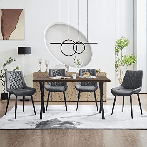 TUKAILAi Faux Leather Dining Chairs Set of 2, Modern Diamond Design Kitchen Chairs with Upholstered Seat and Metal Legs, Comfy Leisure Chairs for Lounge Living Room Reception Restaurant (Grey)