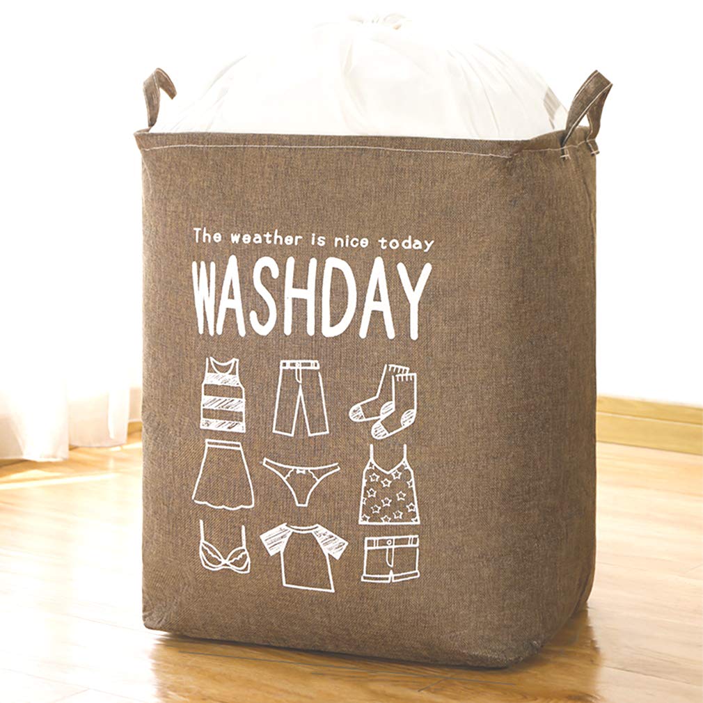 DIKANG Large Capacity Cotton and Linen Storage Box, Waterproof Laundry Basket with Drawstring lid and Handle, Foldable Clothing and Toy Storage Box Gift Basket (X-Large)