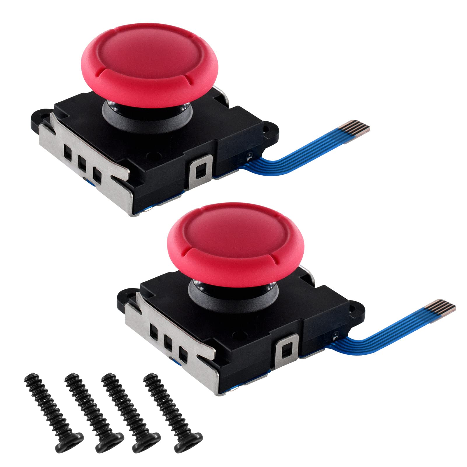 ENVPRFR 3D Joystick Thumb Stick Replacement for Nintendo Switch Joycon Controller & Switch Lite Accessories 2 Pack Left/Right Analog Joysticks & 4 Screws (Red)