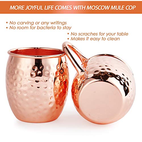 DOTGROUP Moscow Mule Mugs, Copper Mule Mugs Set of 4, Creative Hammer Point Copper Cups with Copper-plated Inner for Beer and Cocktail, 4 Cocktail Copper Straws, 1 Stirring Rod, 2oz/4oz Double Jigger