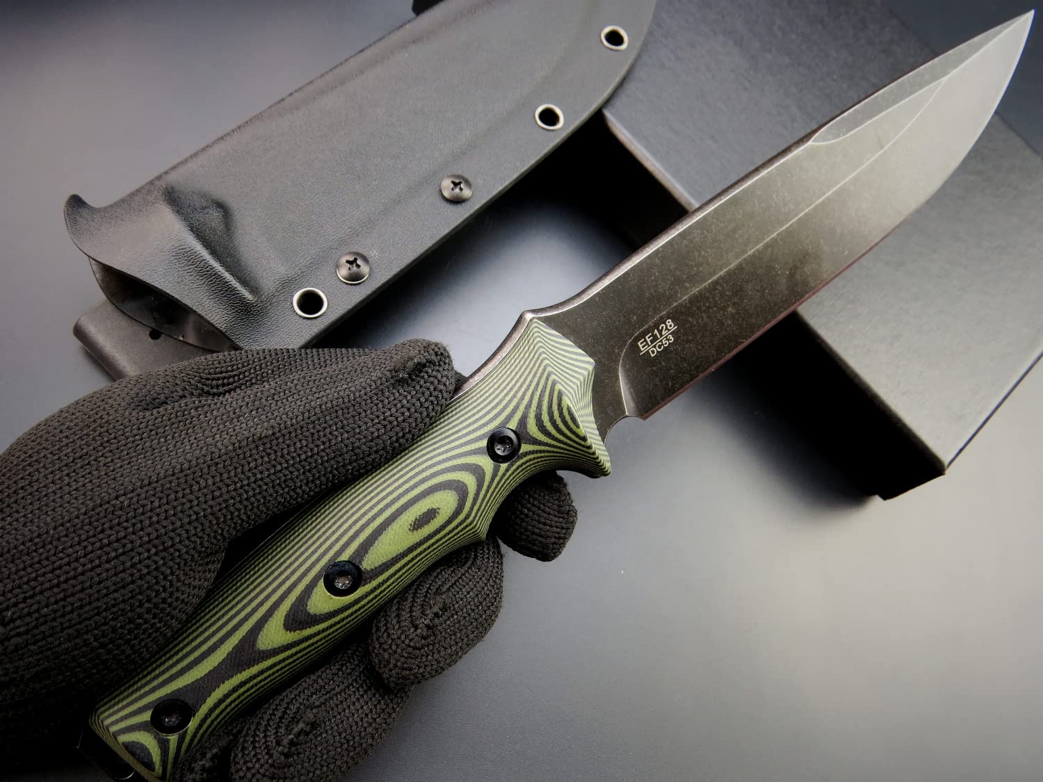 Eafengrow EF128 Fixed Blade Knife DC53 Steel Blade, Two Tone G10 Handle Full Tang Fixed Knifes Straight Knife for Working Camping Hunting Adventure Field EDC Tool Knife(Black)