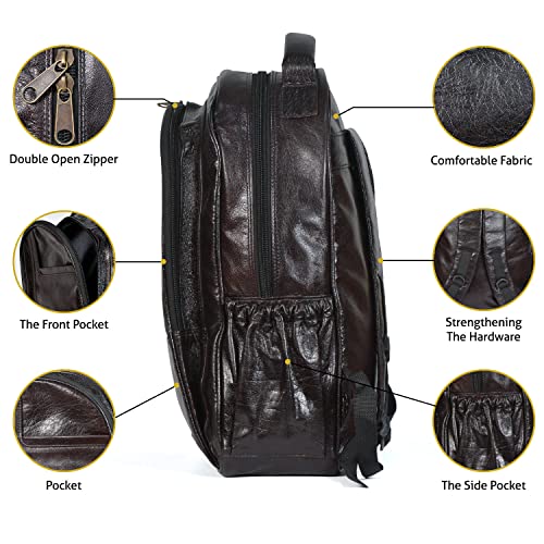 Leather Backpack for Men Women Large Capacity - Genuine Brown Travel 15.6 inch Leather Laptop Bag, Rucksack for Business, College, Casual Daypack