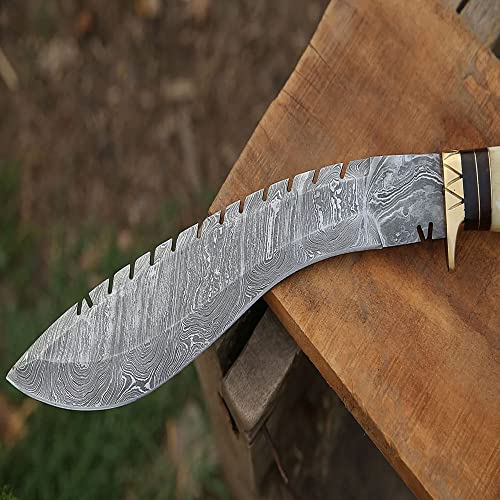 Handmade Damascus Kukri Knife with Stag Horn and Bone Handle Survival Knife Anniversary Gift Camping Knife Gift for Him Groomsmen gift EDC