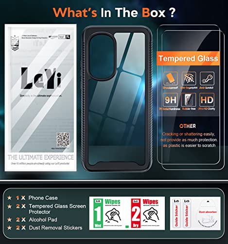 LeYi for Motorola Edge 2022 Case, Moto Edge 2022 Case with 2 Tempered Glass Screen Protector, Full-Body Shockproof Bumper Rugged Hybrid Clear Protective Phone Case for Motorola Edge 2022, Black