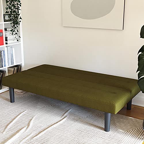 DHP Elm Convertible Living Room Sofa Bed and Couch Linen Futon, Green