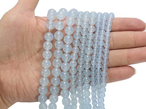 PAMIR TONG 146pcs Natural Chalcedony Beads Gemstone Jade Beads Round Loose Beads DIY Smooth Beads for Bracelet Necklace Earrings Jewelry Making with Stretch Cord & Jewerly Findings CB14 Lt Blue