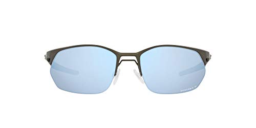 Oakley Men's OO4145 Wire Tap 2.0 Rectangular Sunglasses, Satin Lead/Prizm Deep Water Polarized, 60 mm