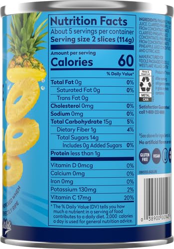 Dole Canned Fruit, Pineapple Slices in 100% Pineapple Juice, Gluten Free, Pantry Staples, 20 Oz, Packaging May Vary