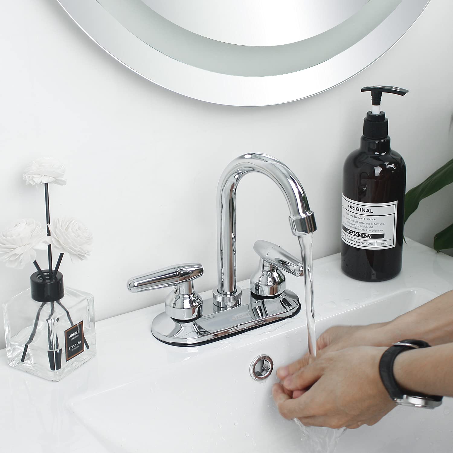 SOLVEX 2 Handle Bathroom Faucet 4 Inch Centerset Bathroom Sink Faucet,3 Hole Bathroom Faucet Chrome,Bathroom Basin Faucet with Deck Mounted Lever Handle,SP-40046