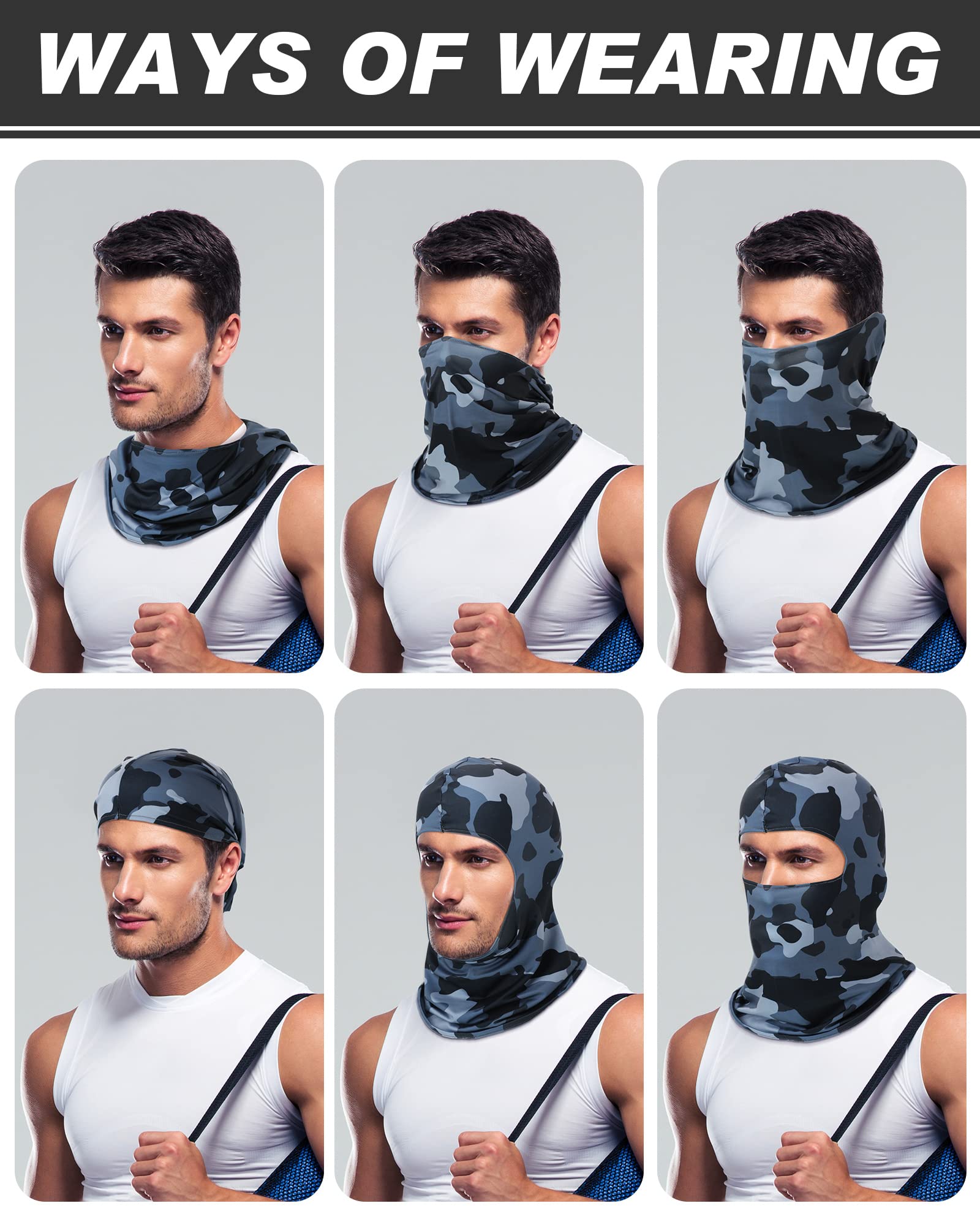 Geyoga 9 Pcs Summer Balaclava UV Sun Protection Full Face Covering Ice Silk Mask Cover Head Sports Face Covering(Camo Style)
