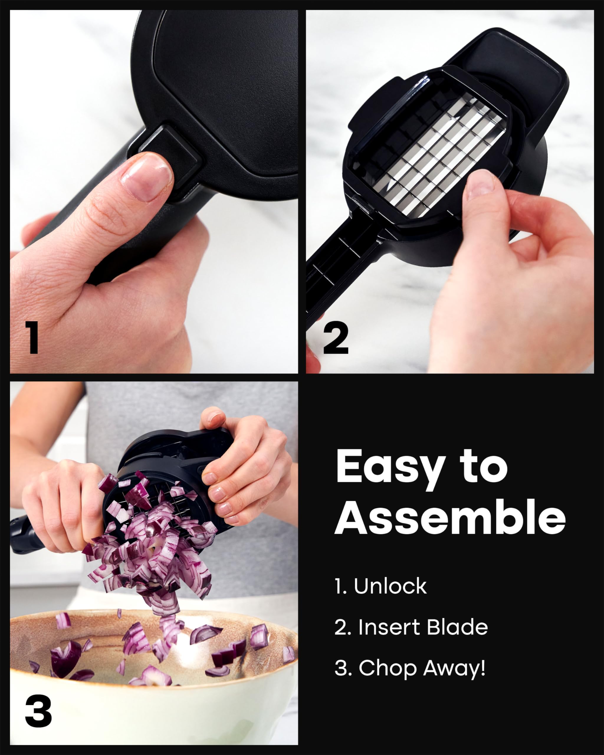 Handy Chopper - Hand Held Veggie, Fruit, & Food Chopper with 4 Blades, Container, & Lid - Manual Vegetable Slicer, Dicer, Cutter for Onion, Salad & More - Dishwasher Safe Onion chopper Kitchen Gadget