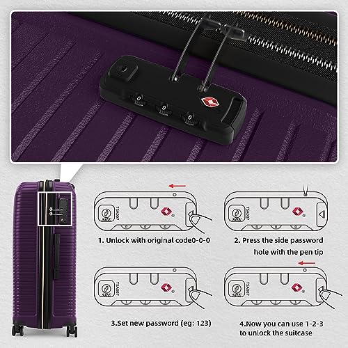 LEAVES KING LARVENDER Luggage Sets 5 Piece, Expandable(Only 24"&28") PP Suitcase with Spinner Wheels, Durable Luggage Sets Clearance Carry On Luggage Suitcase Set For Women Men, Purple