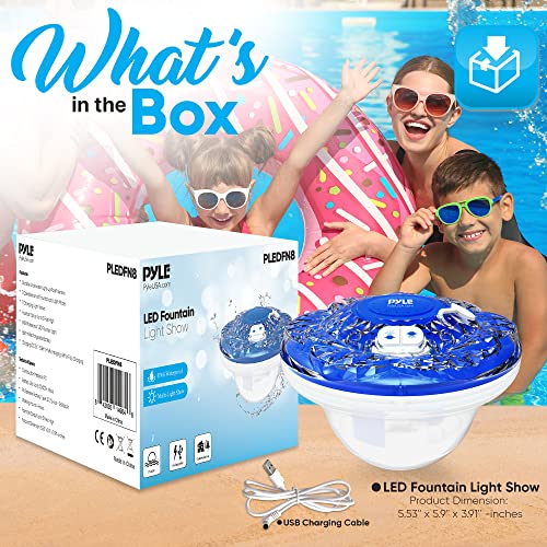 Pyle PLEDFN8.5 Pool Fountain with 6 Mode LED Light Show, Water Resistance IP68, Built in Rechargeable Battery, Floating Sprinkler for Swimming Pools & Pond, Multi-Color