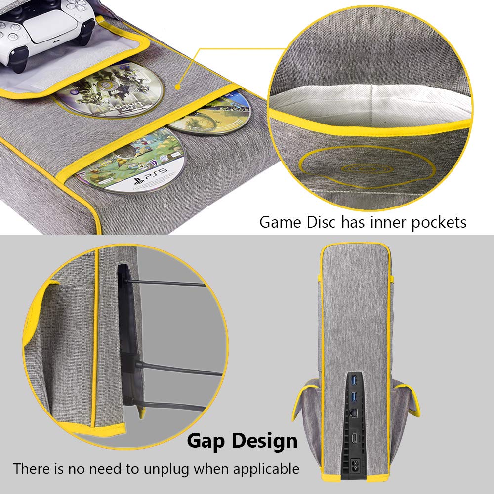 Eyglo Anti-Dust Cover for PS5 Sony PlayStation 5 Console Protective Cover Case -Anti Scratch and Waterproof, Support for PS5/Controllers/12 Game Discs (Yellow)