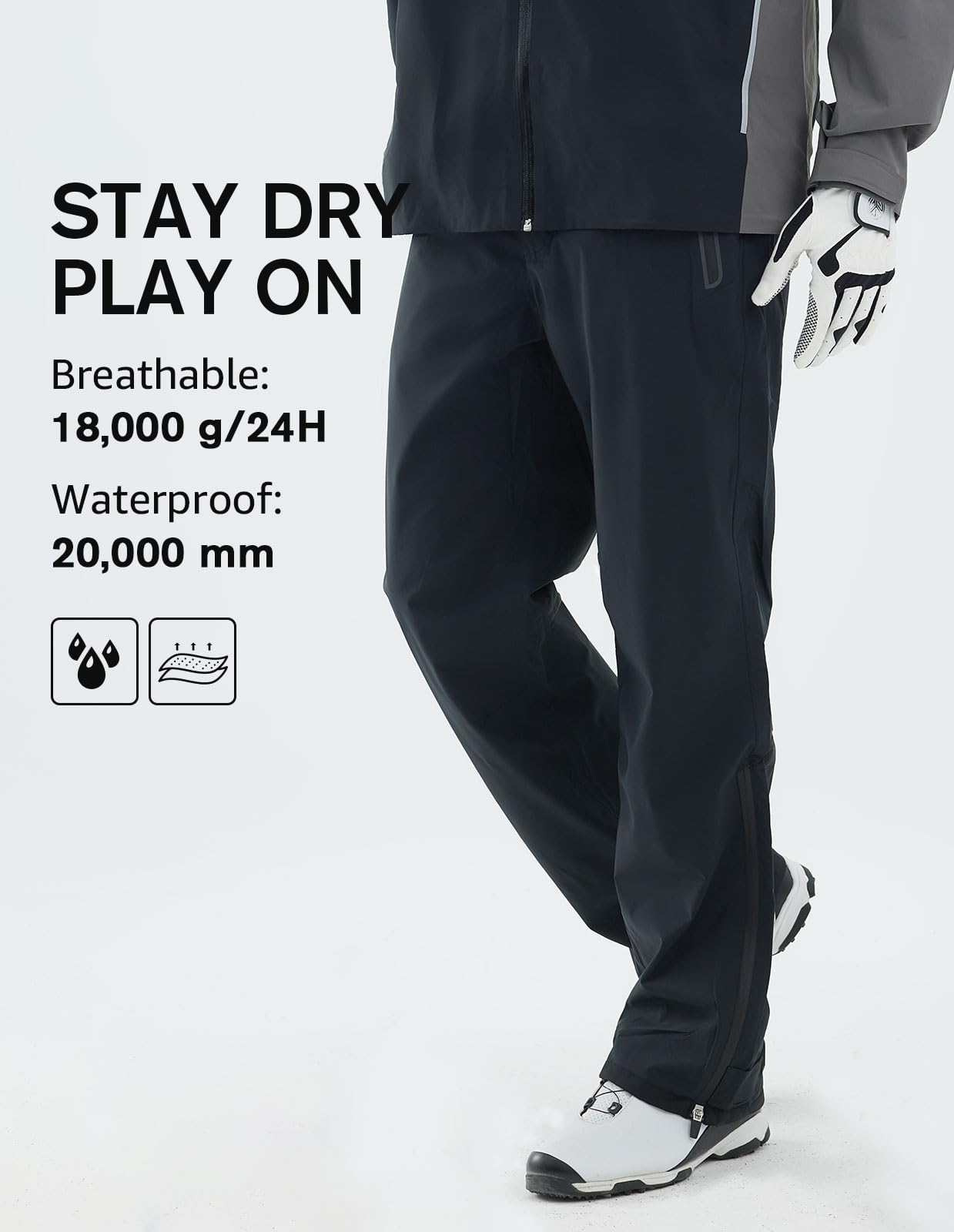 fit space Golf Climastorm Permanent Rain Pants Waterproof 20K Lightweight Performance Sporty Trousers (Black Pro, X-Large)