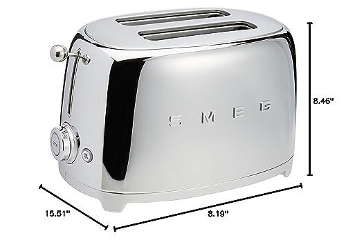 Smeg TSF01SSUS 50's Retro Style Aesthetic 2 Slice Toaster, Chrome