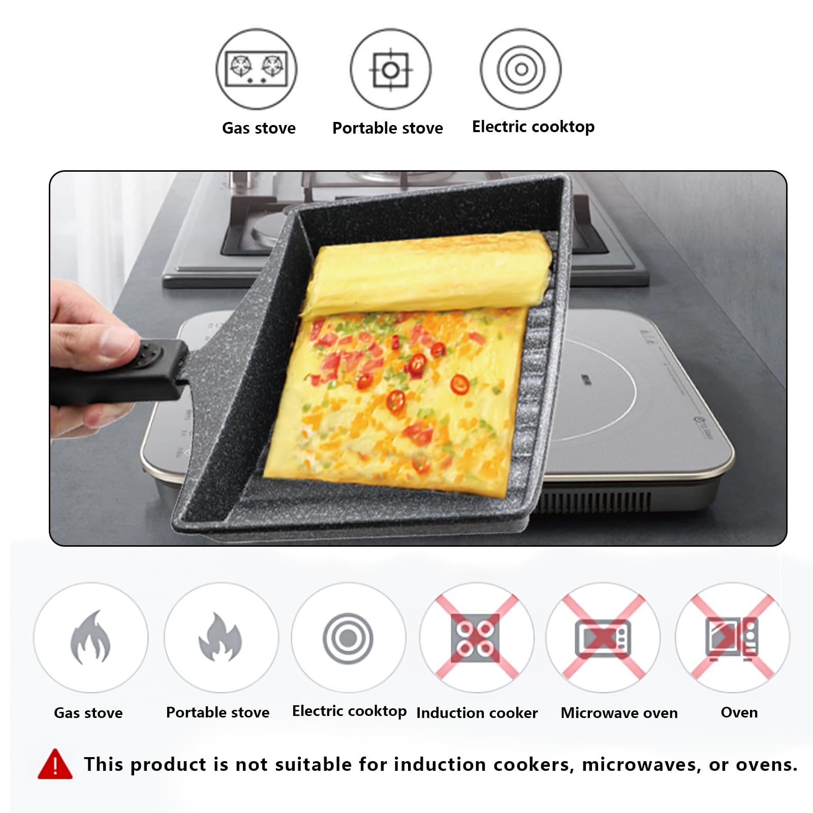 MOSYONE Tamagoyaki Pan, Japanese Omelette Pan, Square Non-Stick Egg Pan, Japanese Cookware for Omelette, Black