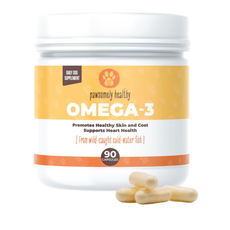 Omega-3 Fish Oil for Dogs by Pawsomely Healthy - High in EPA, DHA - Allergies, Itching, Shedding - Supports Immune System, Skin, Coat, Heart, Joints - 90 Powder Capsules