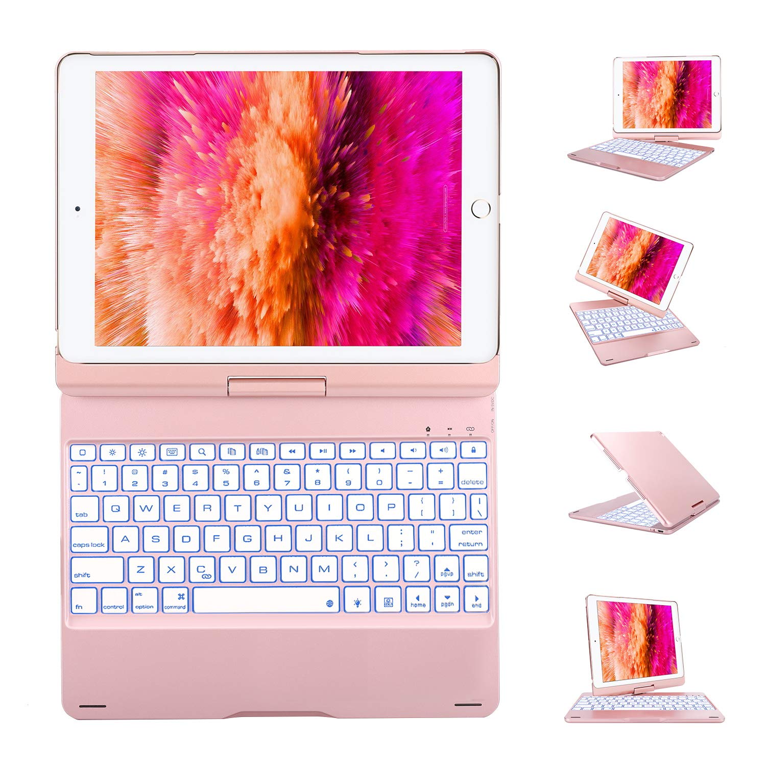 iPad Keyboard Case 9.7 for iPad 2018 (6th Gen) - 2017 (5th Gen) - iPad Pro 9.7- iPad Air 2/Air 1 - Backlit 10 Colors Light - Wireless Keyboards Auto Sleep/Wake iPad Case with Keyboard - Rose Gold
