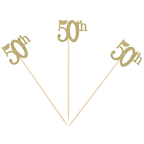 Pack of 10 Gold Glittery 50th Birthday Centerpiece Sticks Number 50 Table Topper Adult Birthday Anniversary Pary Decorations