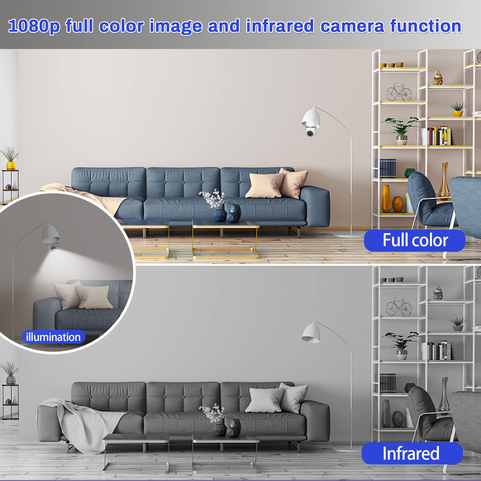 HUAWIND WiFi Security Camera 1080P Smart 360 Degree Surveillance Camera for Indoor Outdoor Use E27 Bulb Socket Real-time Motion Detection and Alets Remote View & Night Vision