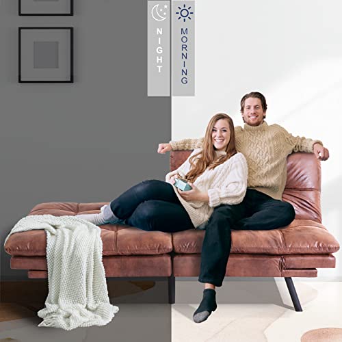 QAIIOO Futon Sofa Brown with Compact Living Space, Memory Foam Modern Convertible Sleeper Bed, Folding Recliner Adjustable Backrest Armrests, Apartment, Dorm, Bonus Room, 71" D x 33" W x 31.5" H
