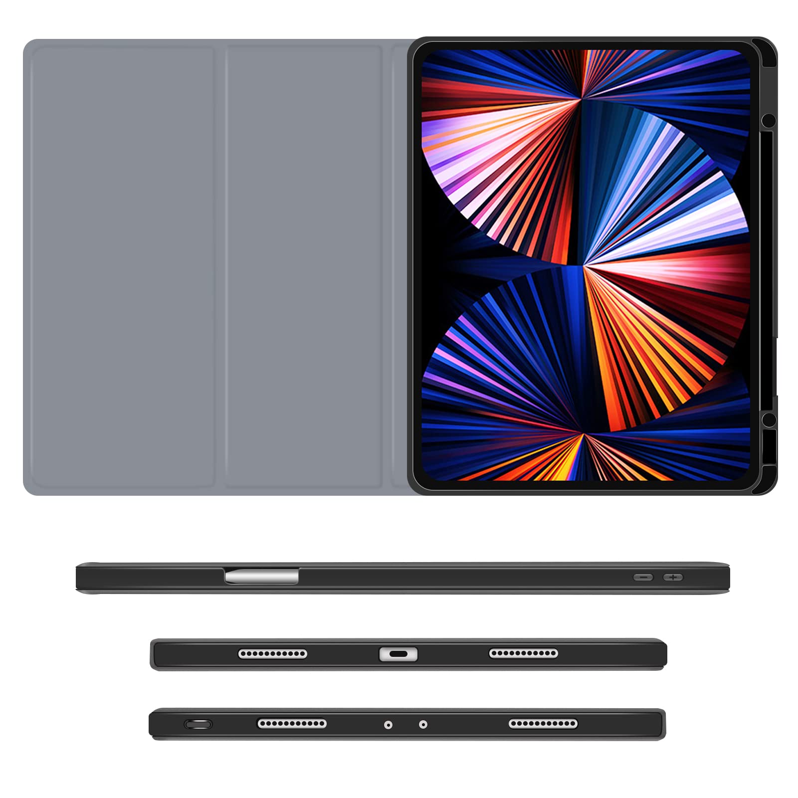 iPad Pro 12.9 6th Generation Case 2022, iPad 12.9 Pro Case 5th Gen 2021 with Pencil Holder, Slim Minimalist iPad Pro 12.9 Inch Cover with Auto Wake/Sleep and Magnetic Closure, Gray