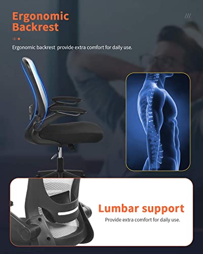 Office Chair Desk Chair Computer Chair with Lumbar Support Flip-up Arms Swivel Rolling Executive Task Chair Mesh Adjustable Ergonomic Chair for Adults(White)