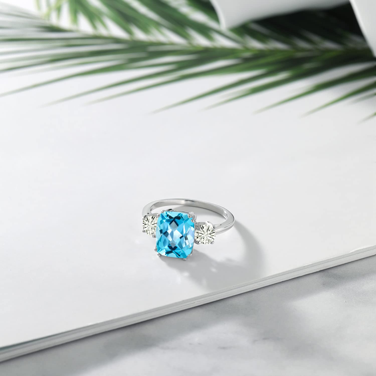 Gem Stone King 925 Sterling Silver Customized and Personalized Build Your Own 3 Stone Round and Cushion Cut Birthstones Ring For Women (Size 6)