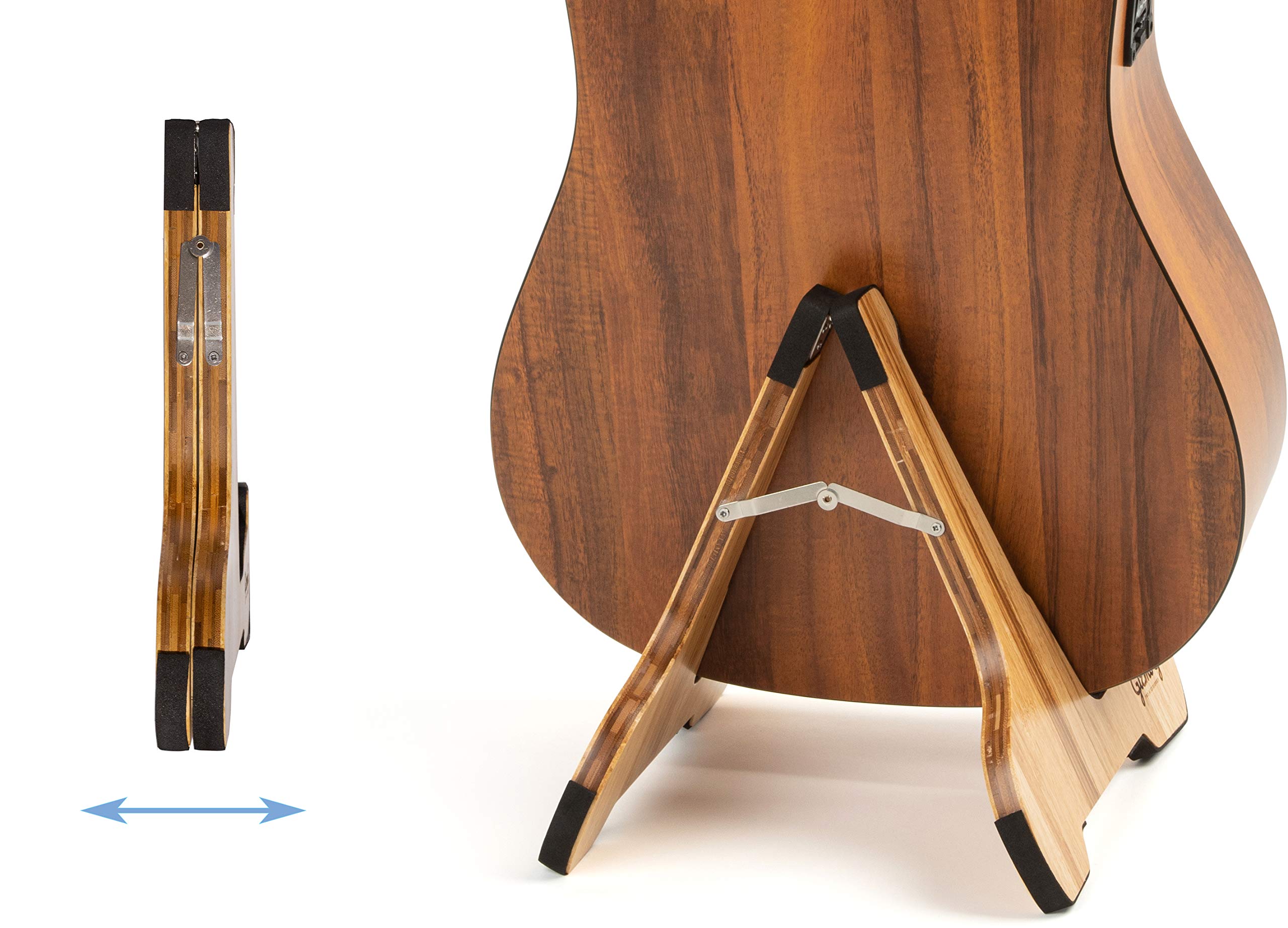 GizmoG Folding Guitar Stand, Universal for Acoustic Classical Electric Bass Guitars, Strong A-Frame Timber Design