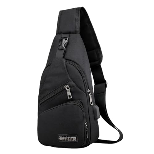 EEASSA Crossbody Chest Bag, Shoulder Strap Backpack, Waterproof Shoulder Strap Backpack, Crossbody Backpack, Sling Backpack Men, Cycling Cross Body Bag with USB Port, Headphone Jack, Adjustable Strap