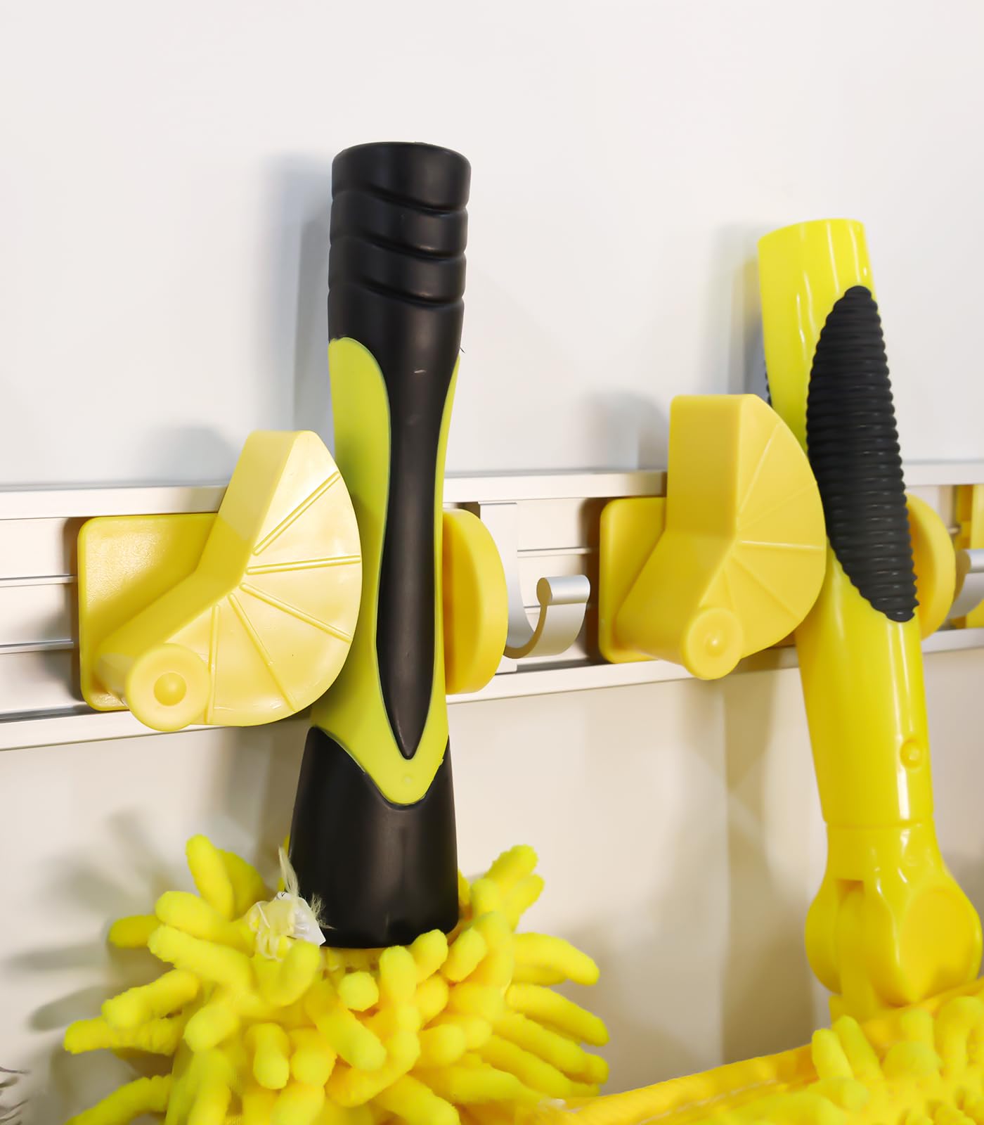 Opow Good Grip Wall-Mounted Mop and Broom Holder Storage Organizer Cleaning Tools Hanger for Kitchen Garden Laundry Room and Garage (4 slots, 5 hooks)
