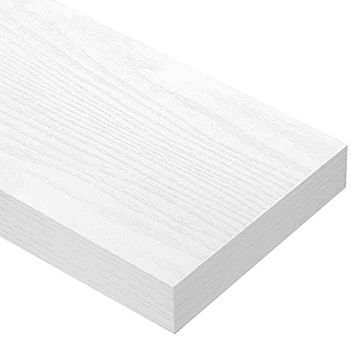 QEEIG White Floating Shelves Bathroom Wall Shelf Over Toilet Bedroom Kitchen Living Room Modern Decor Small 16 inch Set of 2 (008-40W)