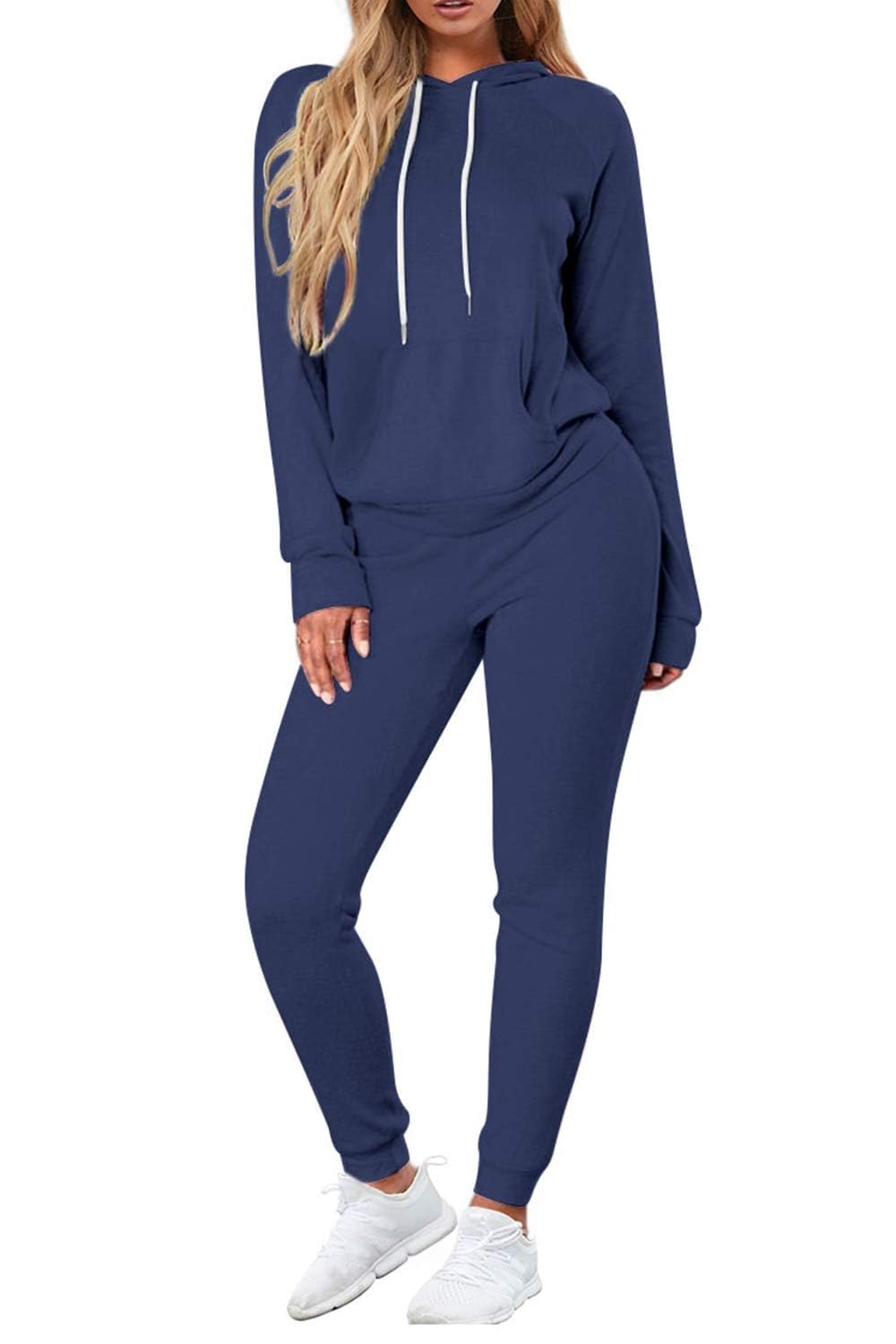 Fixmatti Hoodie Sweat Suit Women Clothing Long Sleeve Sweatpants Sport Jogger Set Navy Blue M