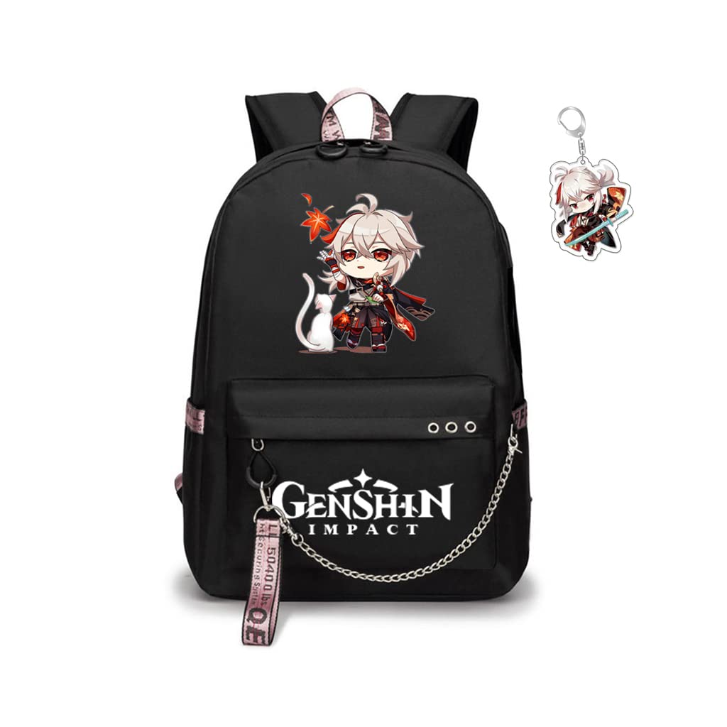 Genshin Impact Backpack Bag Xiao Klee Raiden Shogun Rucksack Keqing with USB Charging Port, Free Keychain (24)