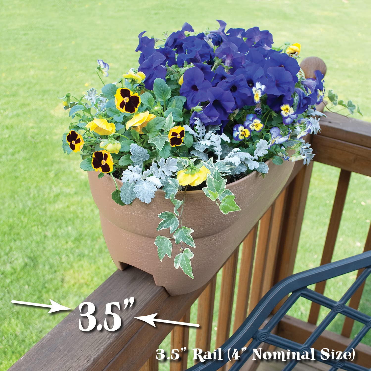 EMSCO Group Bloomers Railing Planter with Drainage Holes – 24" Weatherproof Resin Planter – Sand