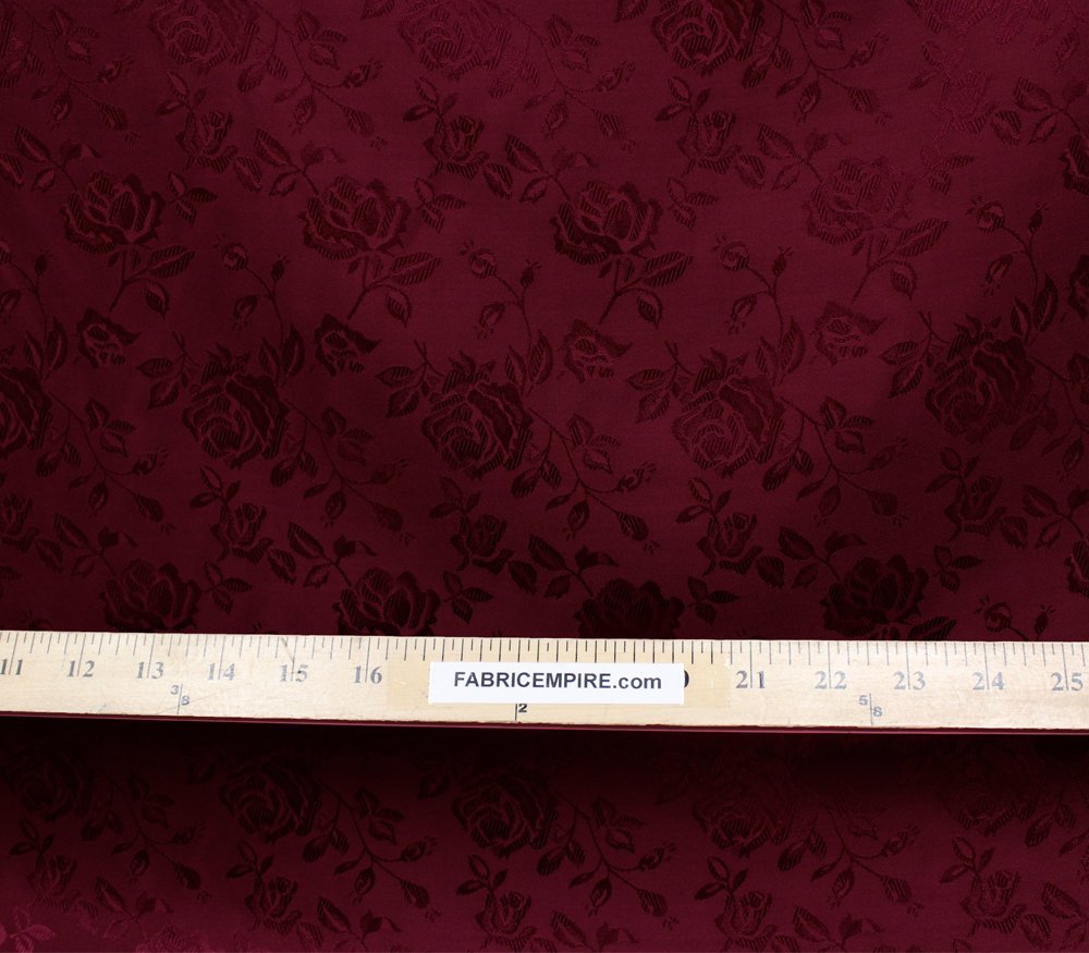 Satin Floral Jacquard Fabric 58" Wide Sold by The Yard (Burgundy)