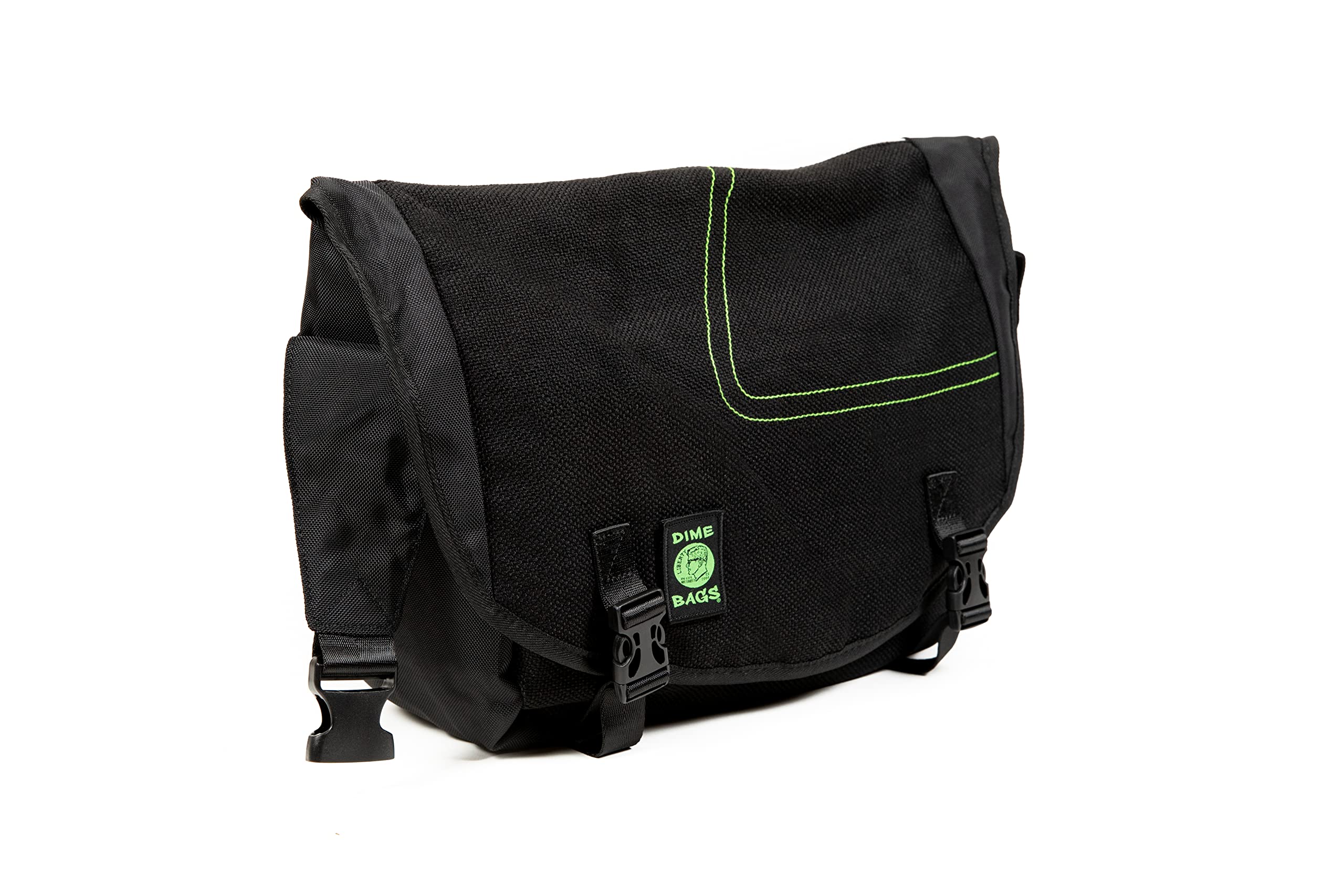 DIME BAGS Voyage Messenger Over the Shoulder Hemp Bag with Padded Pouch for Laptop Computer (Black)