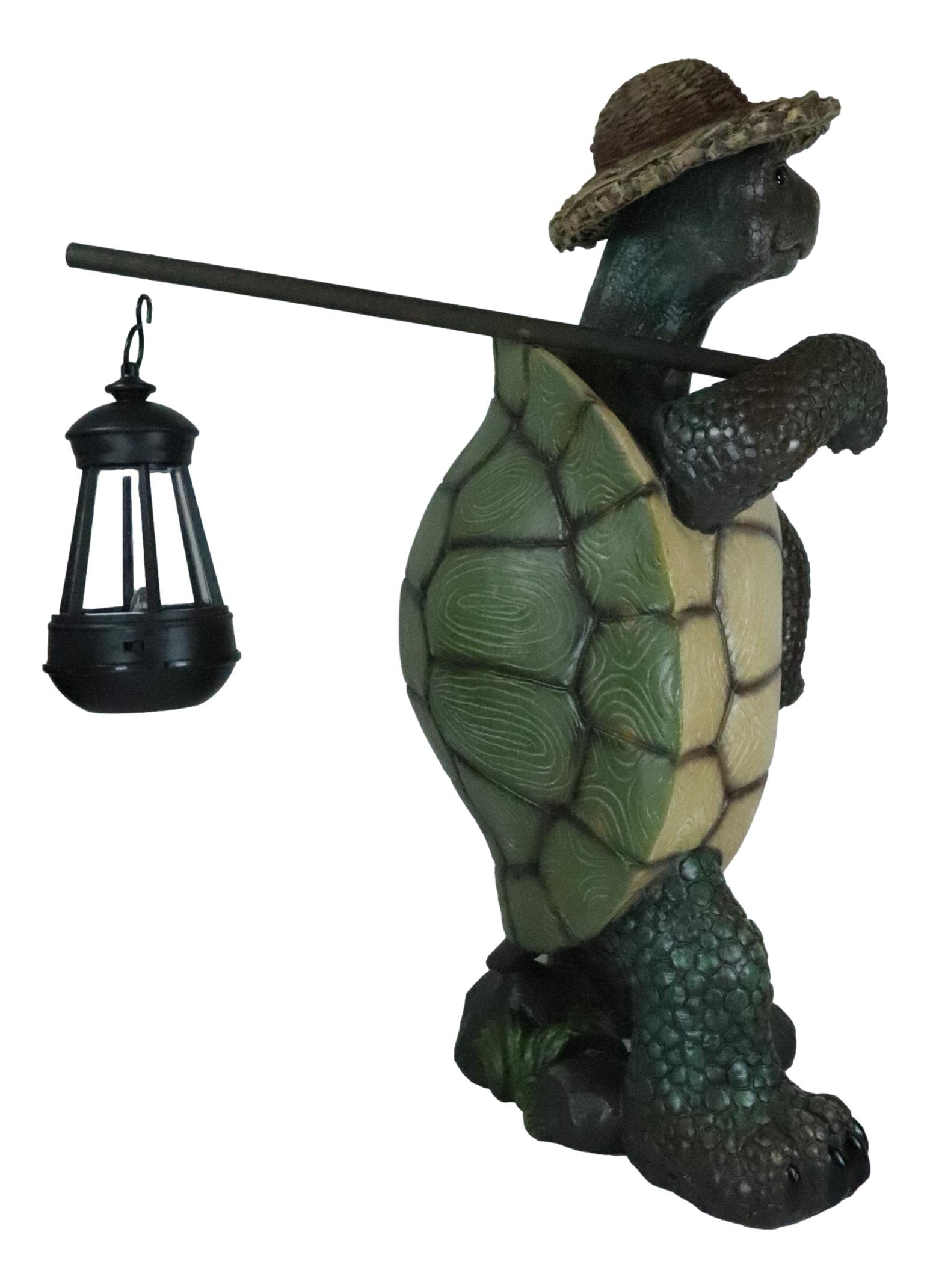 Ebros Gift Nautical Nature Lover Adventure Hiking Tortoise with Straw Hat Statue Carrying Solar Powered Lantern LED Light On A Pole Turtle Garden Yard Pool Patio Deck Home Decorative Accent