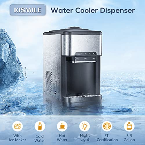 Kismile 3-1 Water Dispenser with Ice Maker, Water Cooler Dispenser 5 Gallon, Ice and Water Dispenser, Top Loading Water Dispenser 3 Temperatures Setting- Hot&Cold Water, 45 lbs/24H for Home/Office