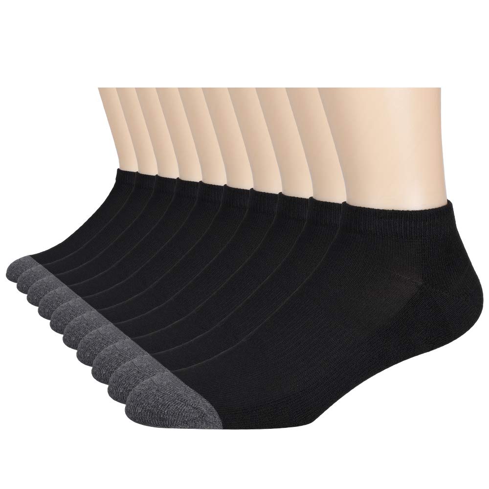 eallco Mens Ankle Socks Low Cut Athletic Cushioned Running Tab Socks 10 Pairs Black (Fits Mens Shoe Size 6-12)