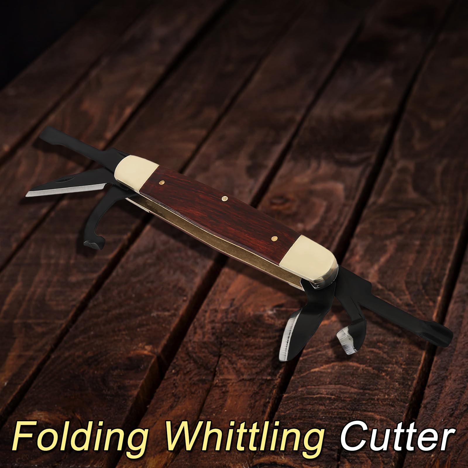 Omninmo Right-Handed Carvin' Jack, Folding Whittling Knife, Multi-Tool Portable Carving Tool Right Handed Carving Jack for Wood Carving, Woodworking, Camping, EDC, and Outdoors (wood)