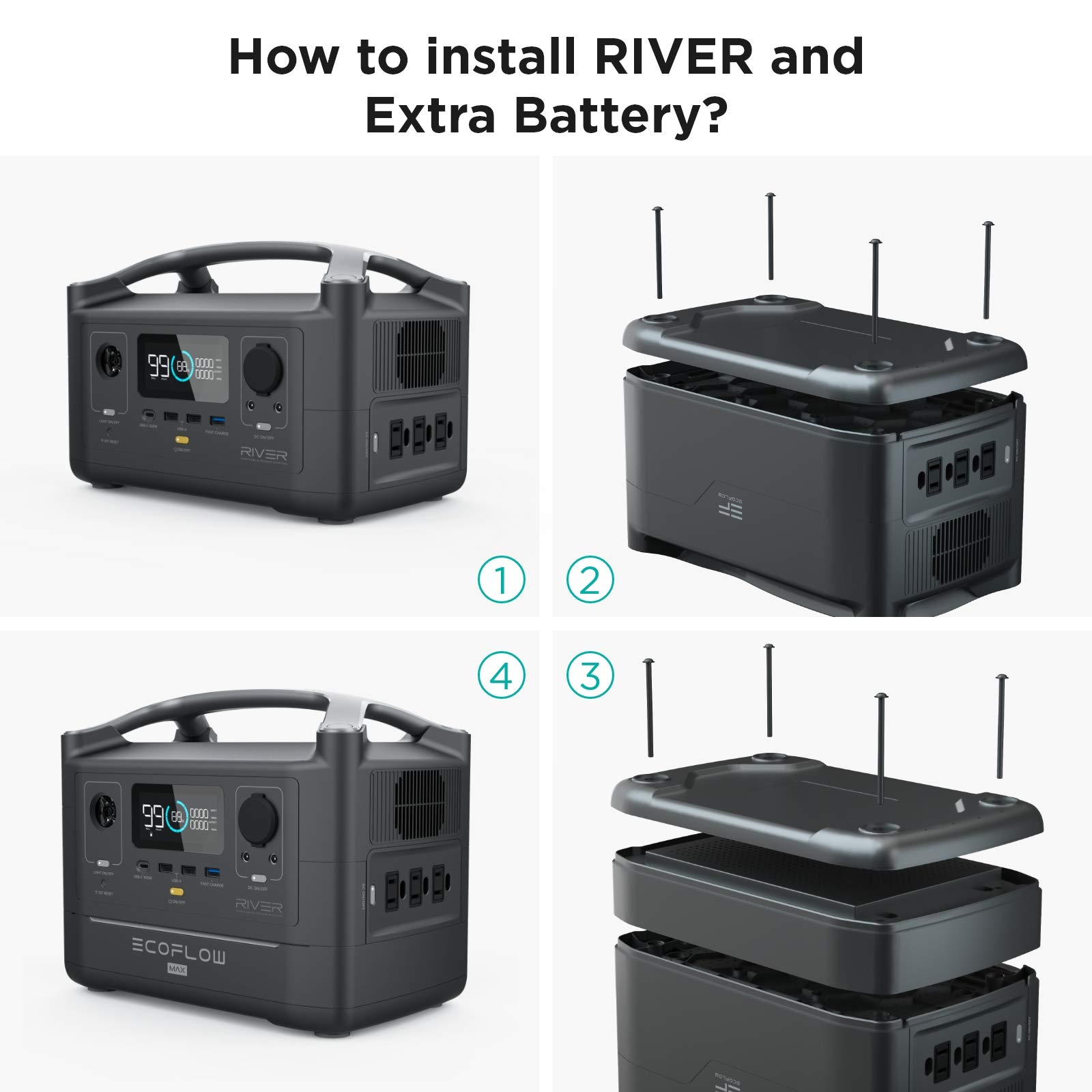 EF ECOFLOW RIVER EXTRA BATTERY, 288Wh Suitable for RIVER Solar Generator, Double Capacity, More Power, Backup Battery for Outdoor Camping RV